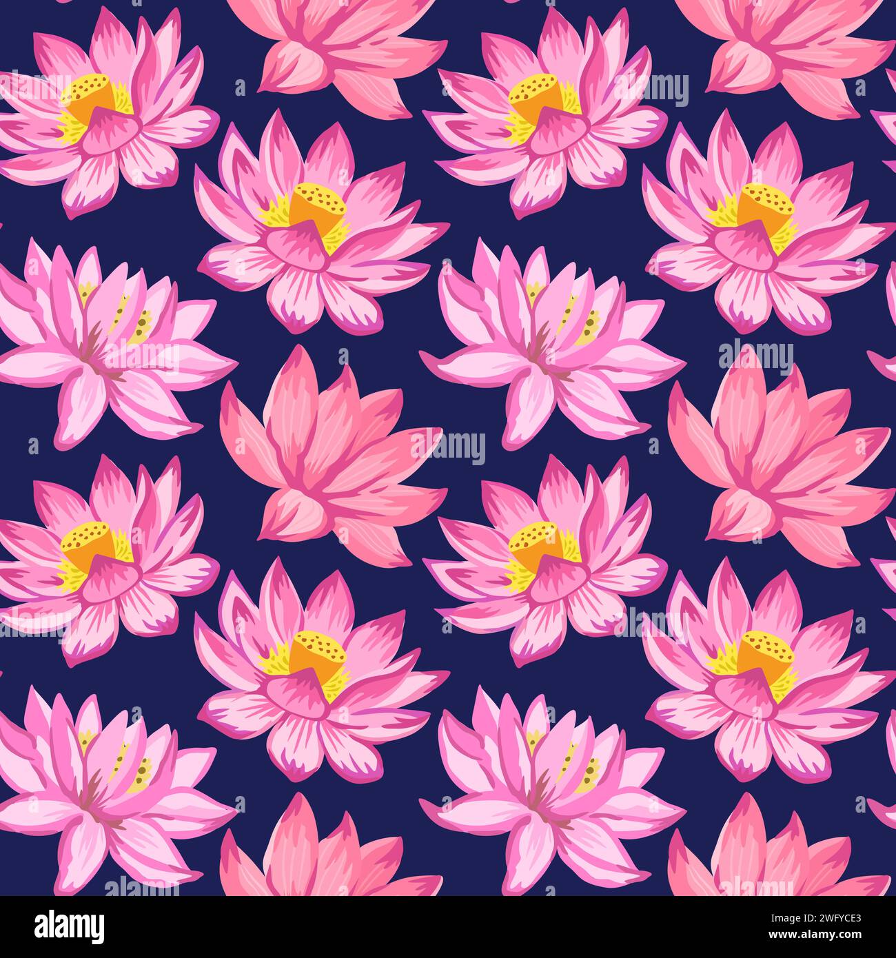 Seamless pattern with pink lotus flowers. Detailed realistic vector ...