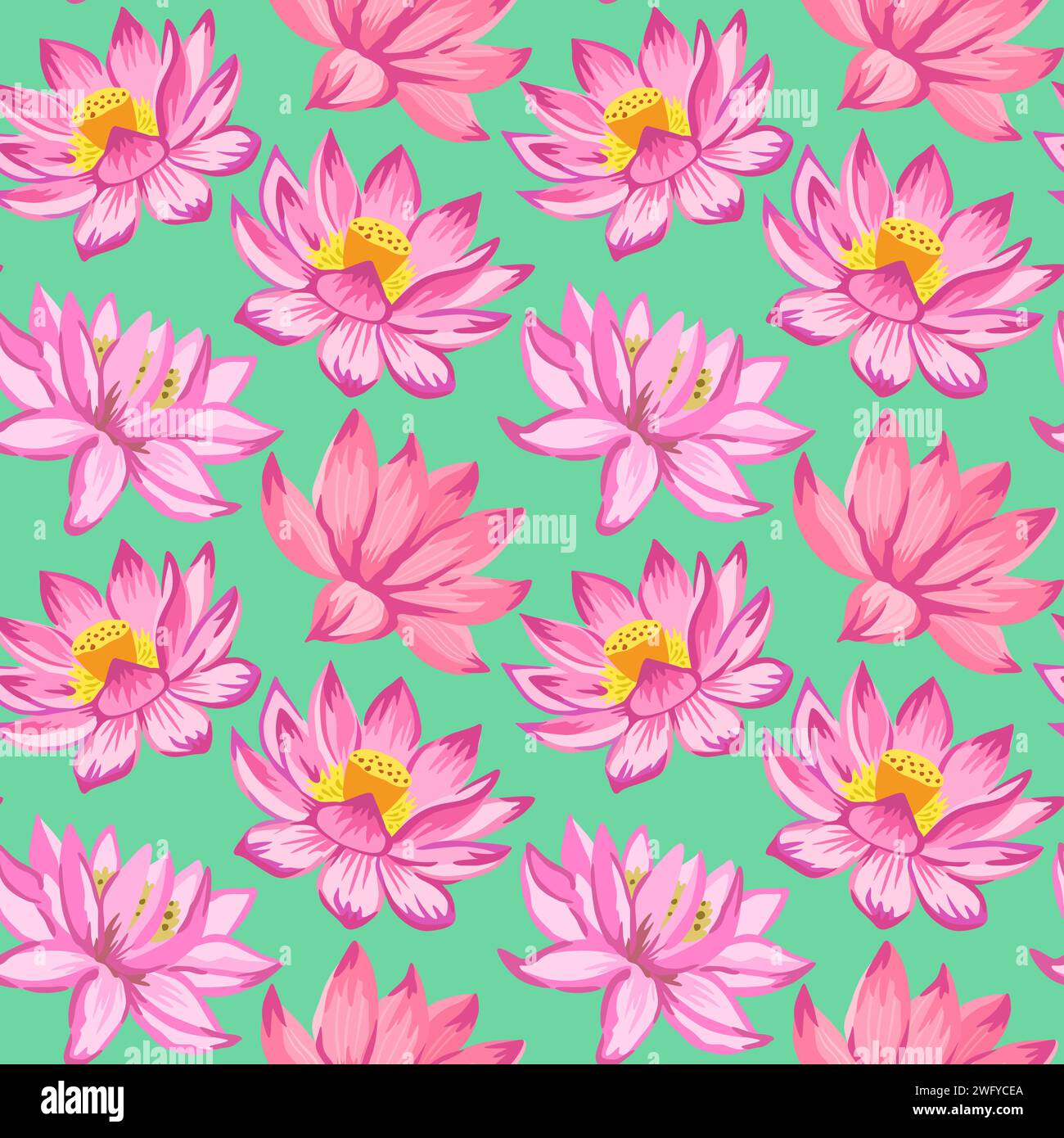 Seamless pattern with pink lotus flowers. Detailed realistic vector ...