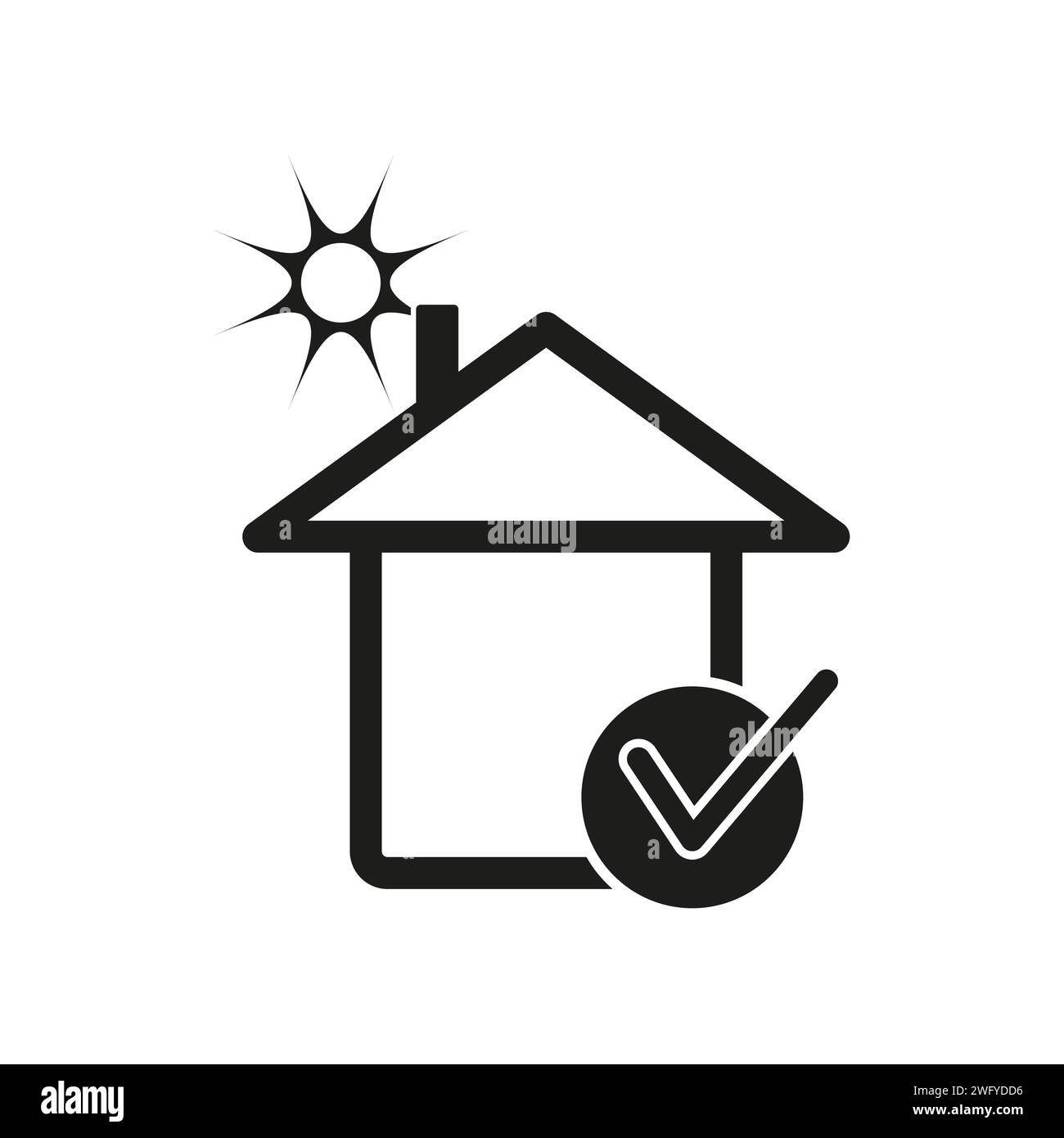 Mortgage approved line icon. House building with check mark symbol ...
