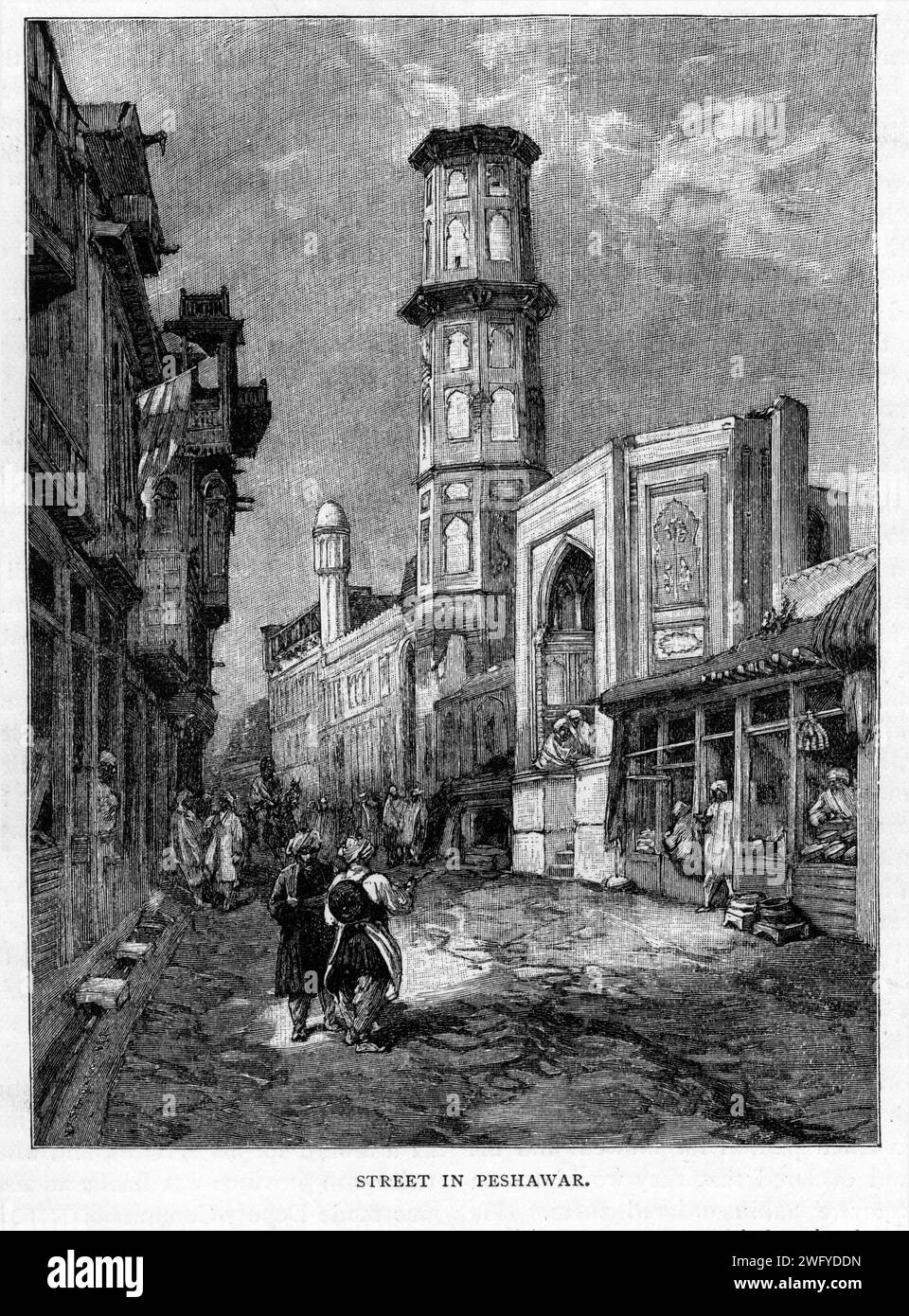 Engraving of a street in Peshawar, Pakistan circa 1900 Stock Photo - Alamy