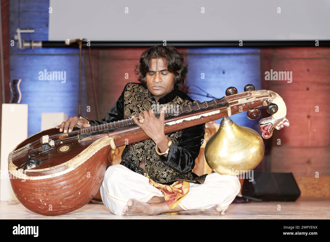 Paris, France. 30th March, 2015. Raghunath Manet plays veena during the ...