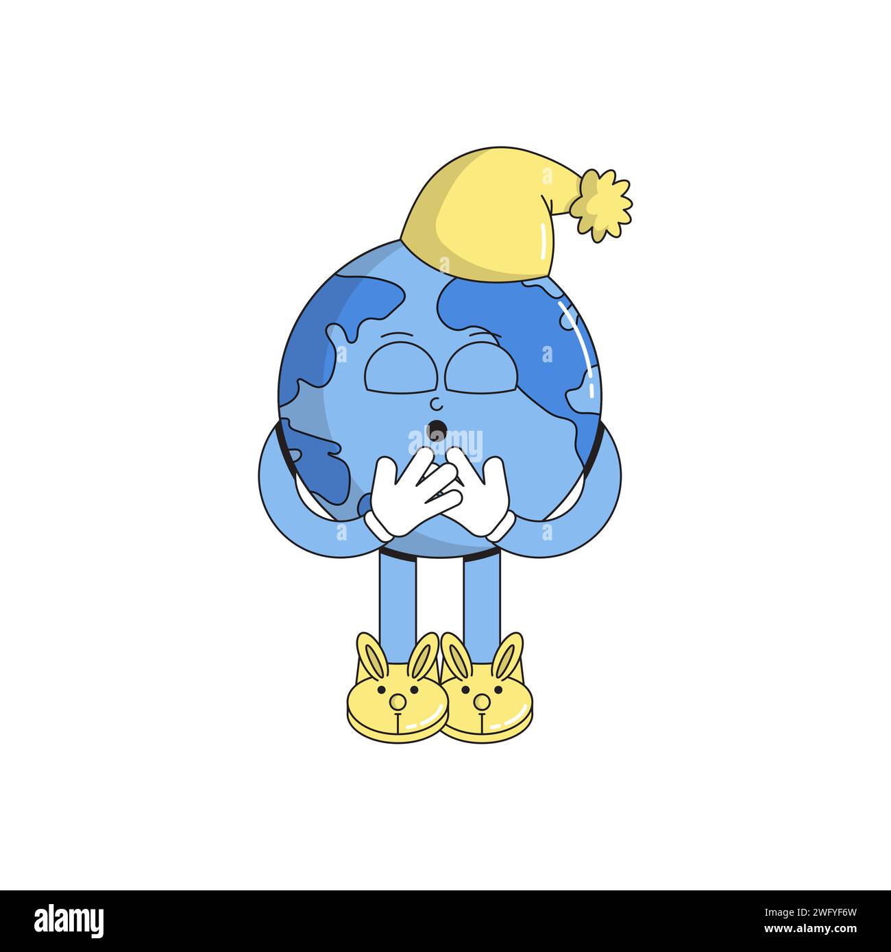 World Sleep Day. Earth hour. Sleeping character planet Earth in a cap ...