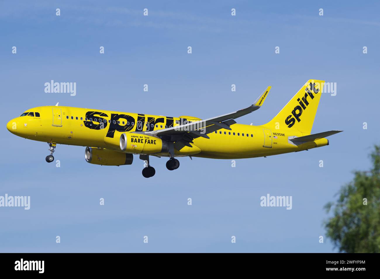 Spirit Airlines, Arbus A320 airliner, registration N695NK shown ...