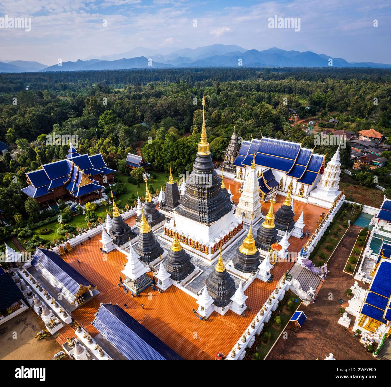 Aerial view of Wat Ban Den in Mae Taeng District, Chiang Mai, Thailand ...