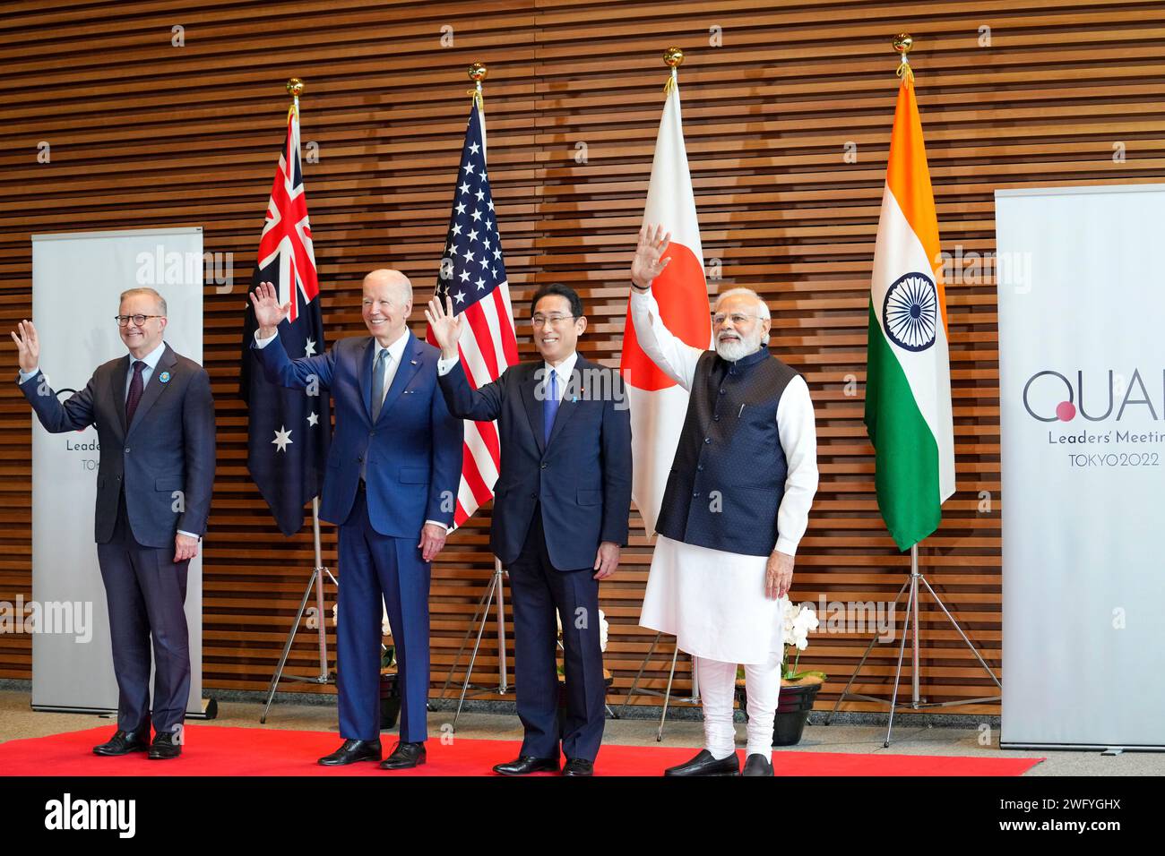 FILE- Leaders of Quadrilateral Security Dialogue (Quad) from left to ...
