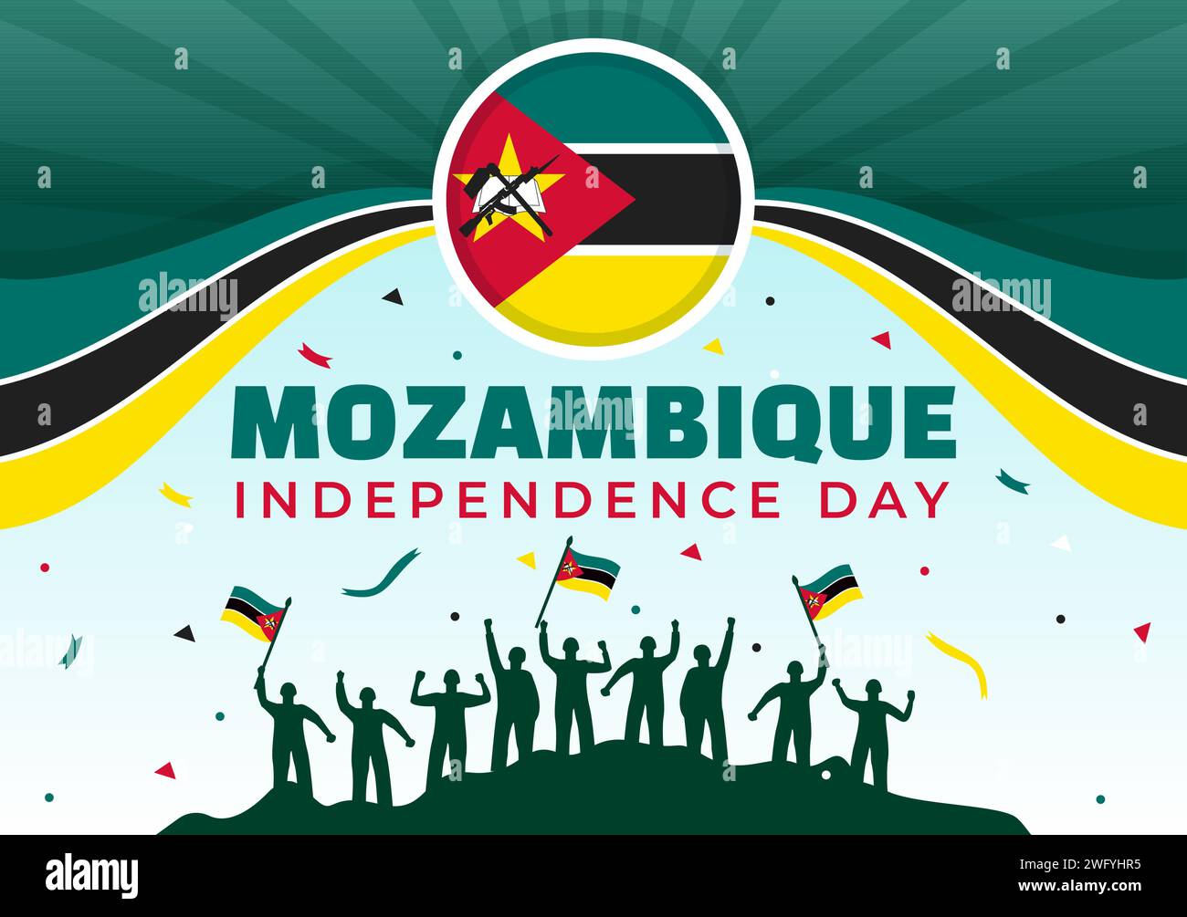 Mozambique Independence Day Vector Illustration on 25 June with Waving ...