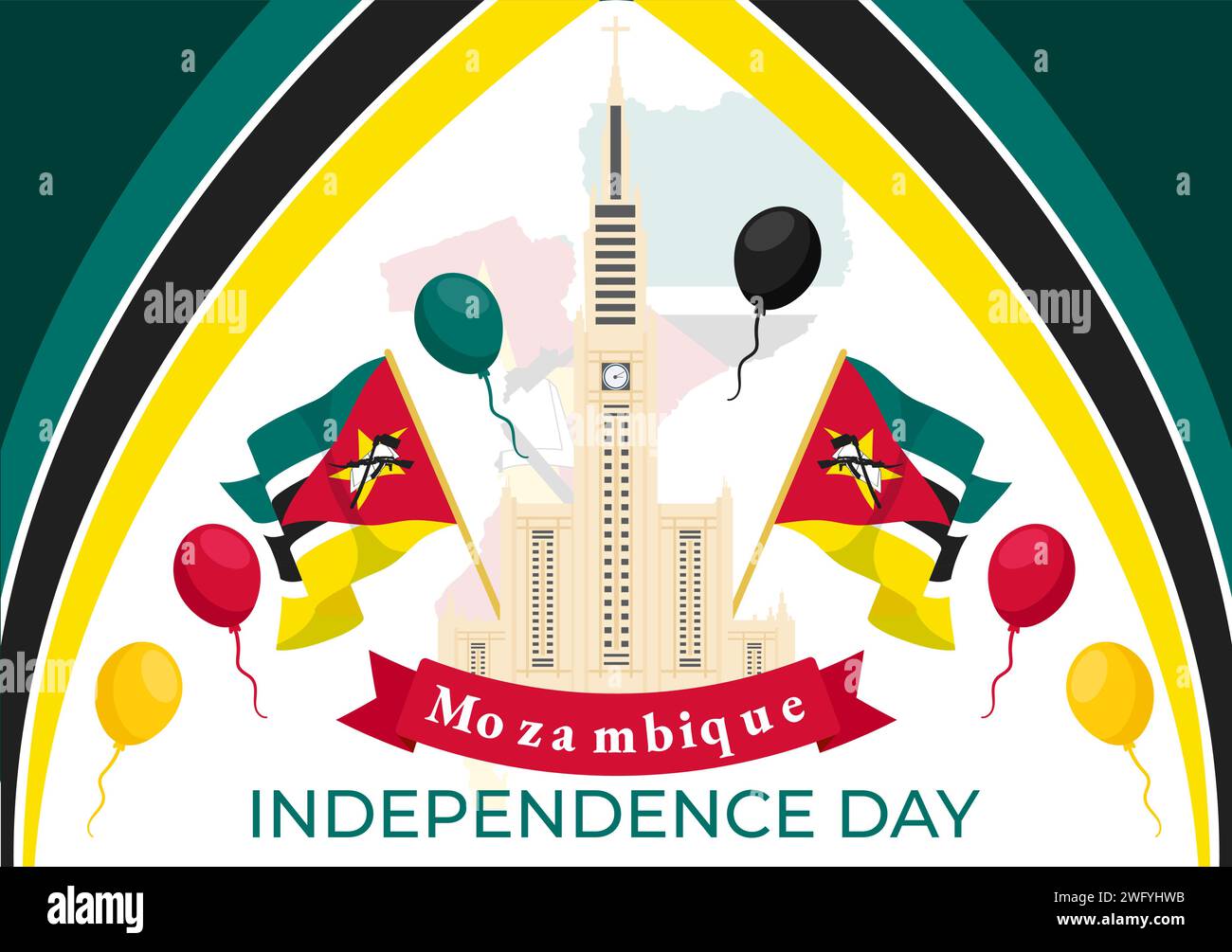 Mozambique Independence Day Vector Illustration on 25 June with Waving ...