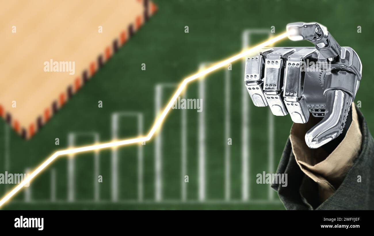 Robotic hand showing an increasing graph. Business growth concept Stock ...