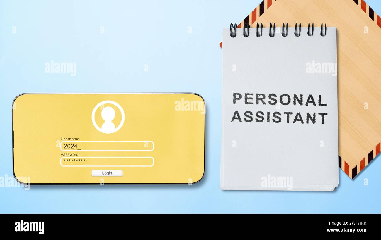 Note with personal assistant text on a colored background. Personal ...