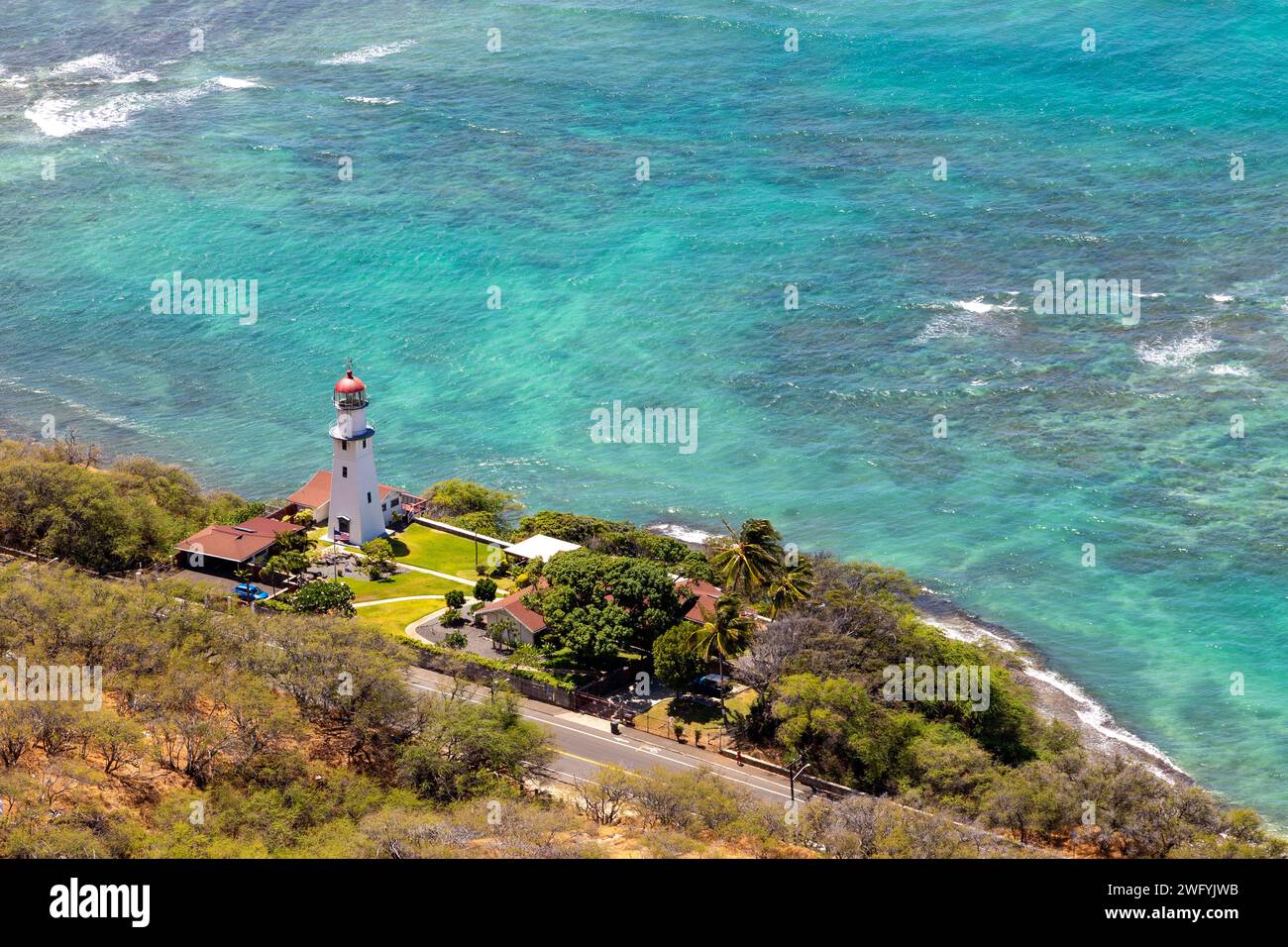 Diamond Head Lighthouse on the island coast of Oahu, Hawaii. Opened in ...