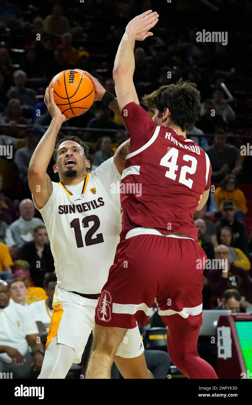 Arizona State guard Jose Perez (12) tries to shoot over Stanford ...