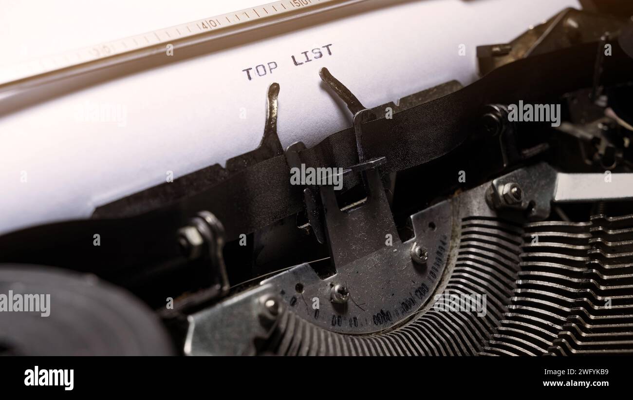 Text of top list typed on a vintage typewriter. Business concept Stock ...