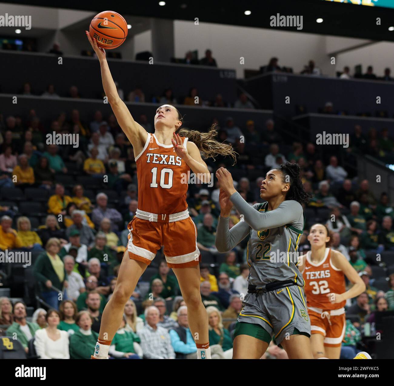 February 1, 2024: Texas guard Shay Holle (10) goes to the basket for a ...