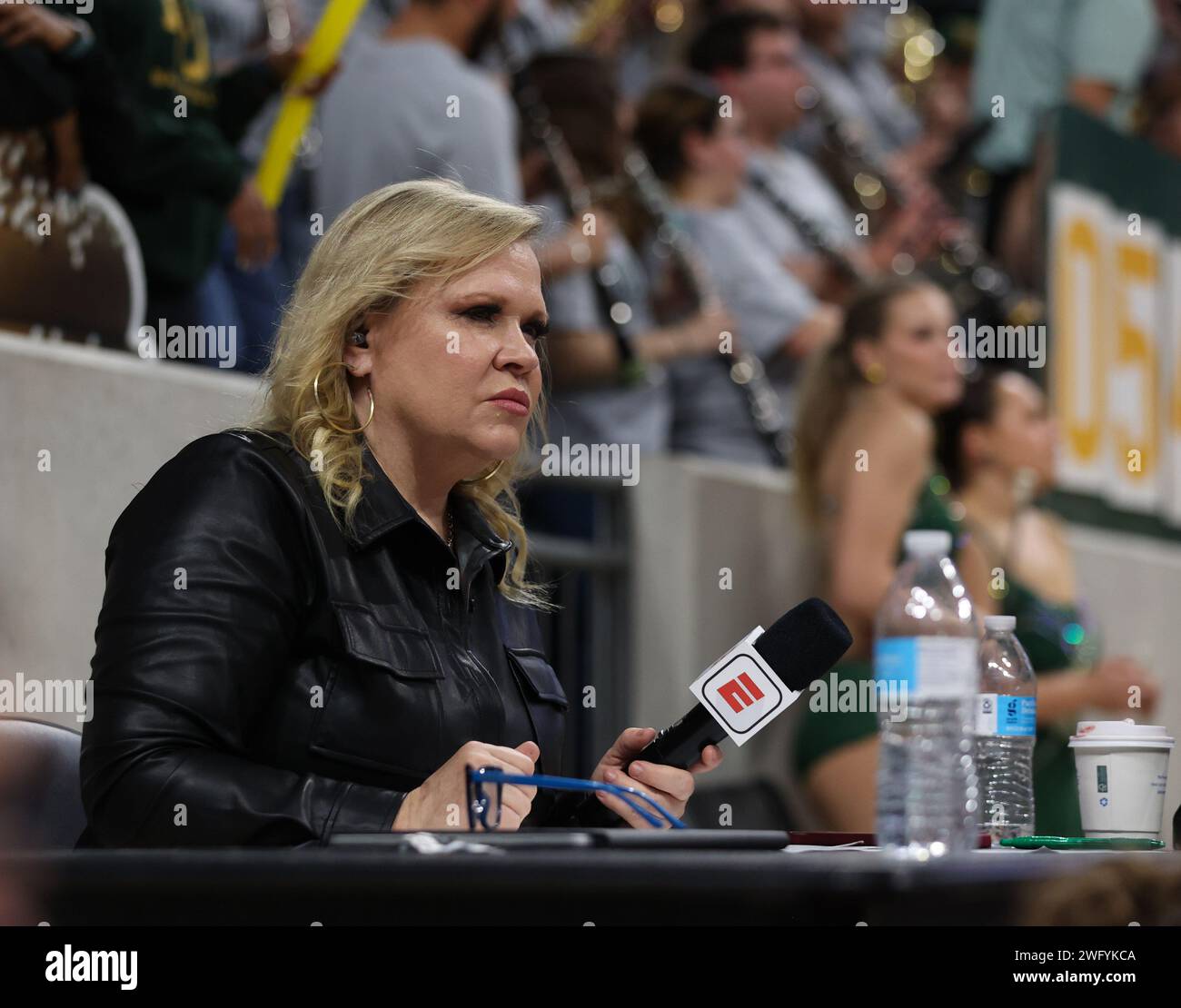 February 1, 2024: ESPN reporter Holly Rowe looks on from behind the ...