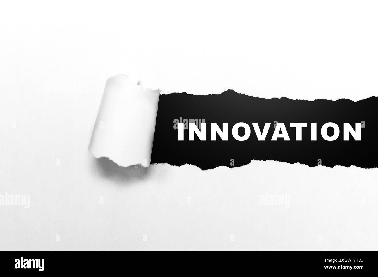 Ripped paper with the innovation text over a black background. Change ...
