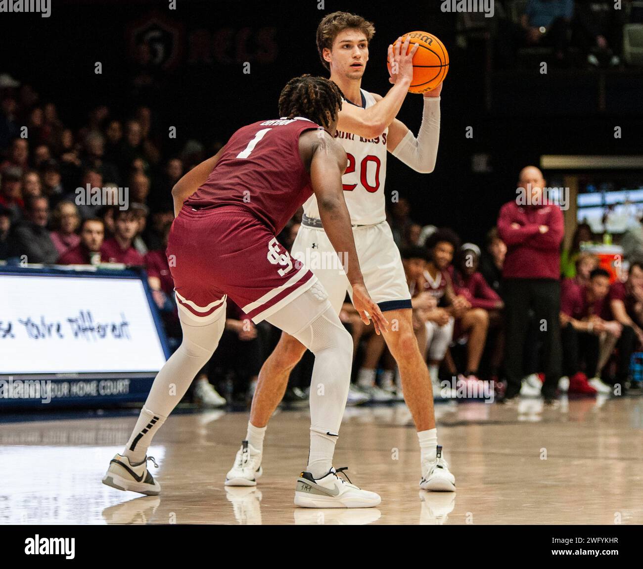 Moraga, CA U.S. 31st Jan, 2024. A. St. Mary's guard Aidan Mahaney (20)looks to pass the ball ...