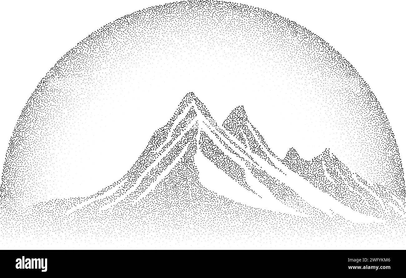 Grain stippled mountain range. Dotted landscape terrain silhouette ...