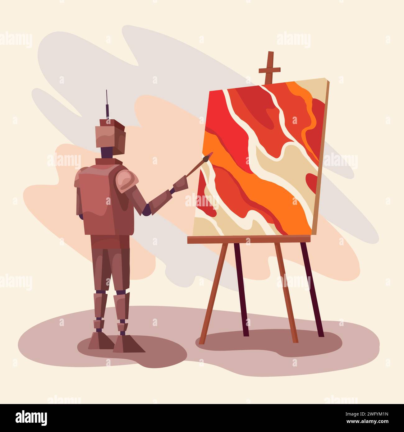 Vector illustration of a robot painting on an easel. Exploring ...