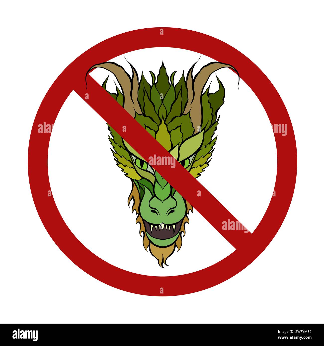 Vector prohibition sign with dragon isolated from background. Ban on ...