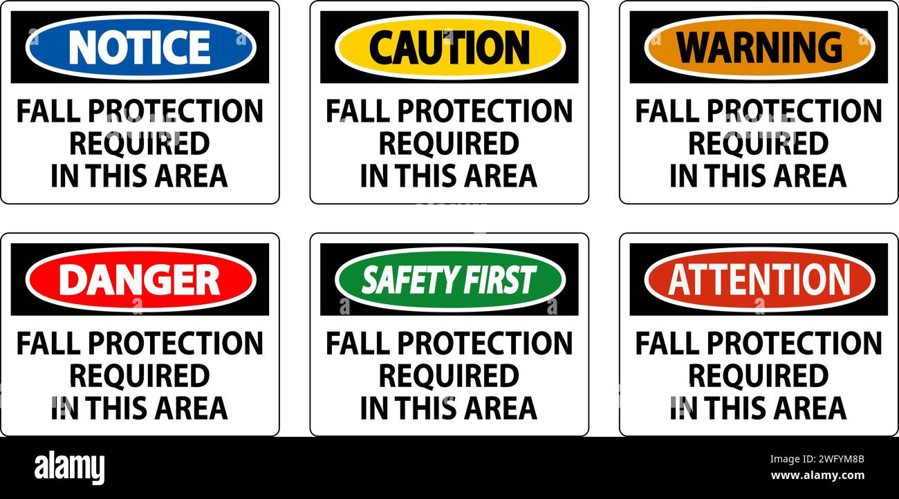 Danger Sign, Fall Protection Required In This Area Stock Vector Image ...