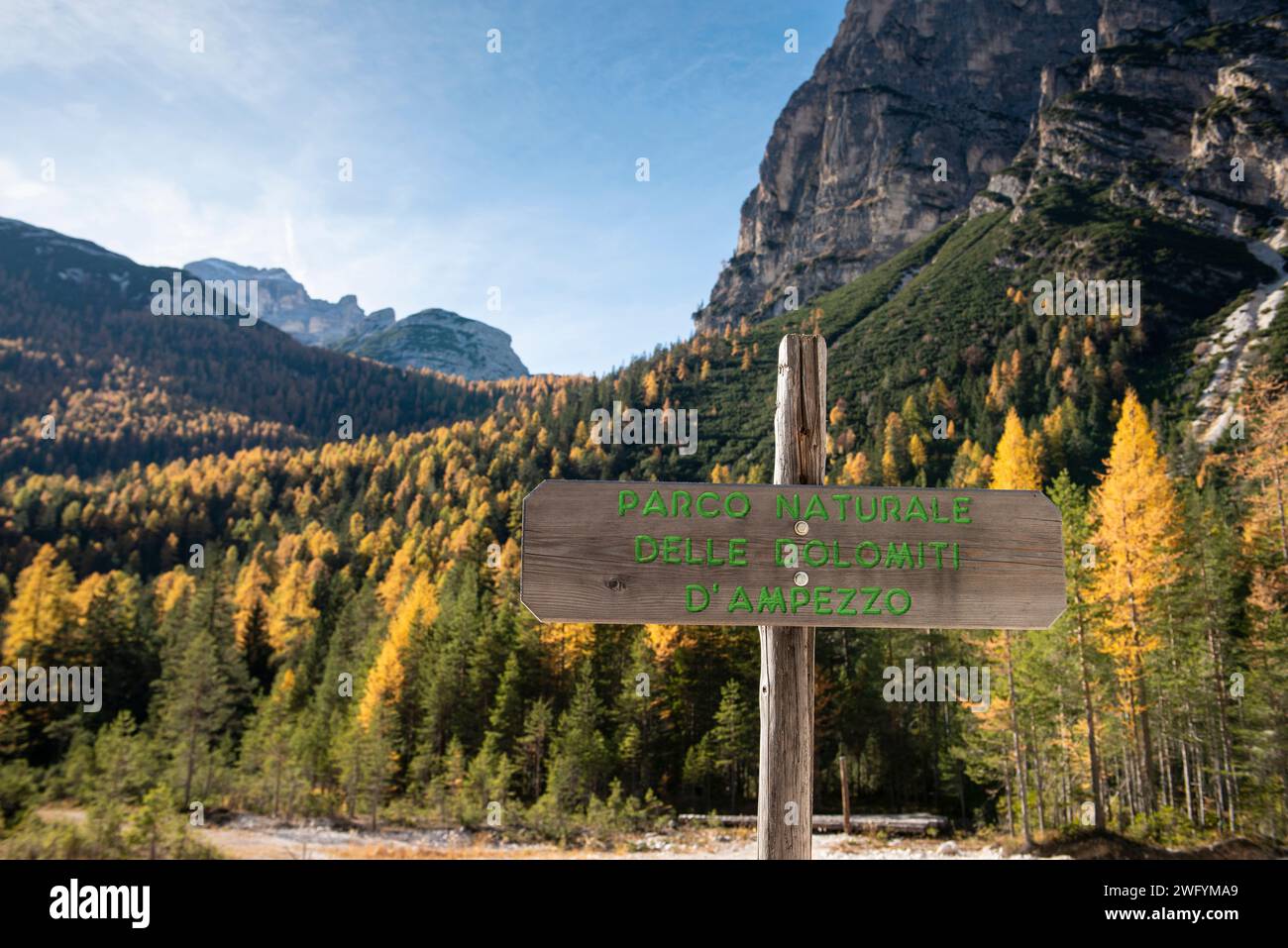 Sign post in the Dolomites National Park around Cortina d' Ampezzo, The ...