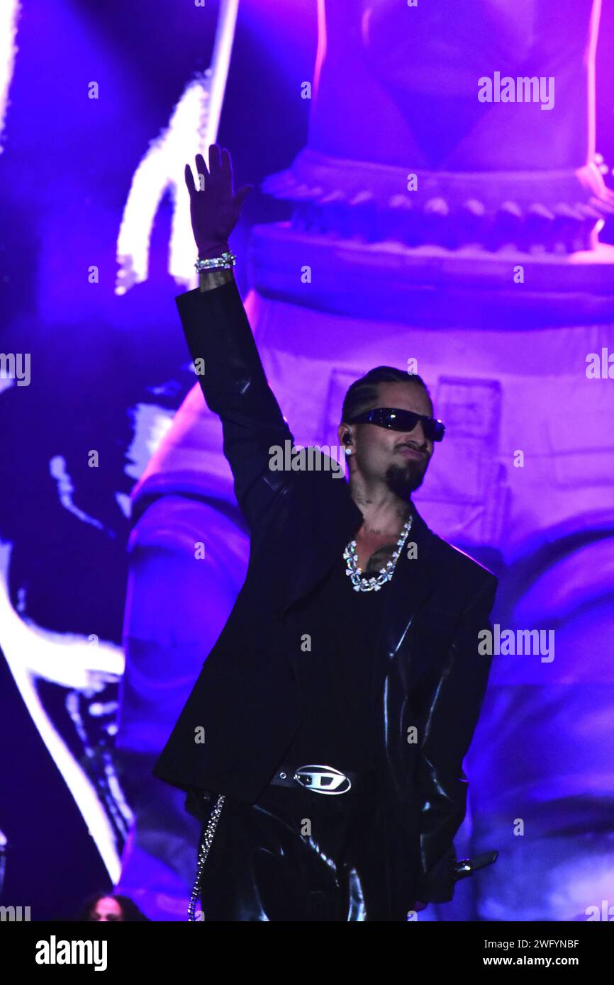 LEON, MEXICO - FEB 1. Grammy nominee Maluma performing live during Don ...