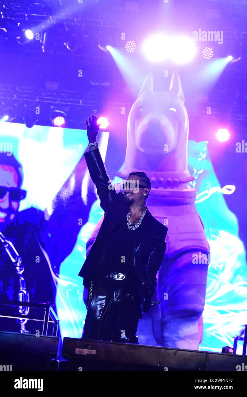 LEON, MEXICO - FEB 1. Grammy nominee Maluma performing live during Don ...