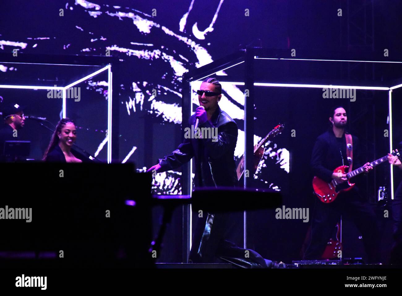 LEON, MEXICO - FEB 1. Grammy nominee Maluma performing live during Don ...