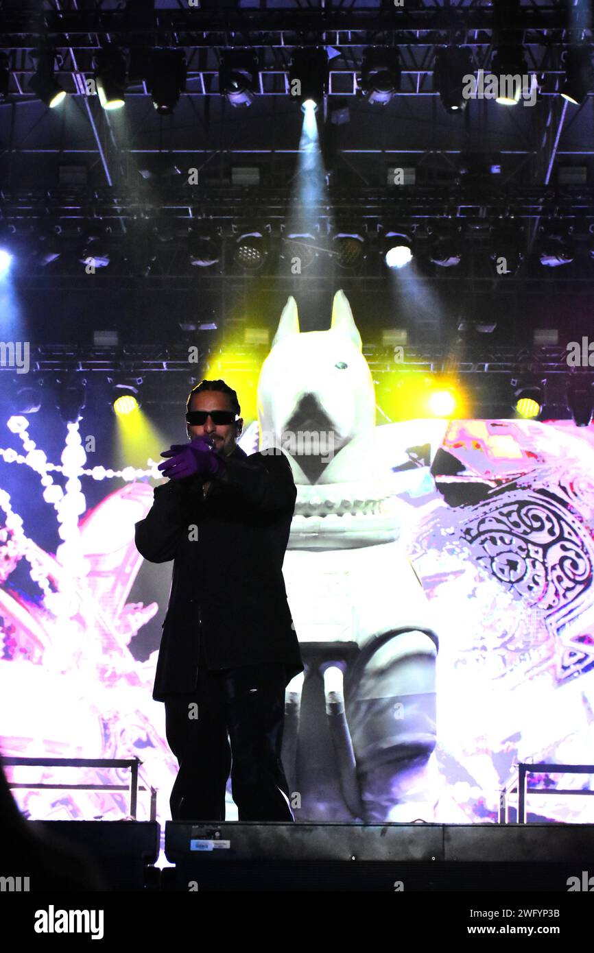 LEON, MEXICO - FEB 1. Grammy nominee Maluma performing live during Don ...
