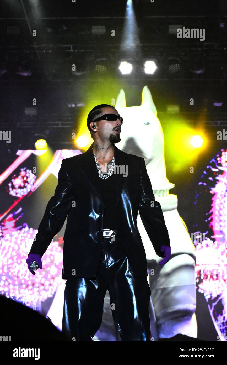 LEON, MEXICO - FEB 1. Grammy nominee Maluma performing live during Don ...