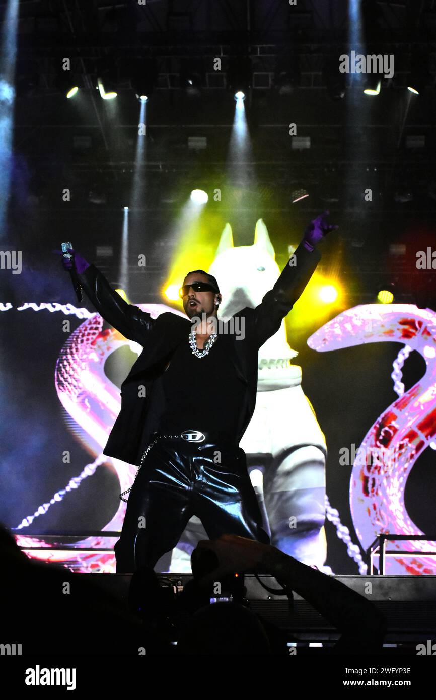 LEON, MEXICO - FEB 1. Grammy nominee Maluma performing live during Don ...