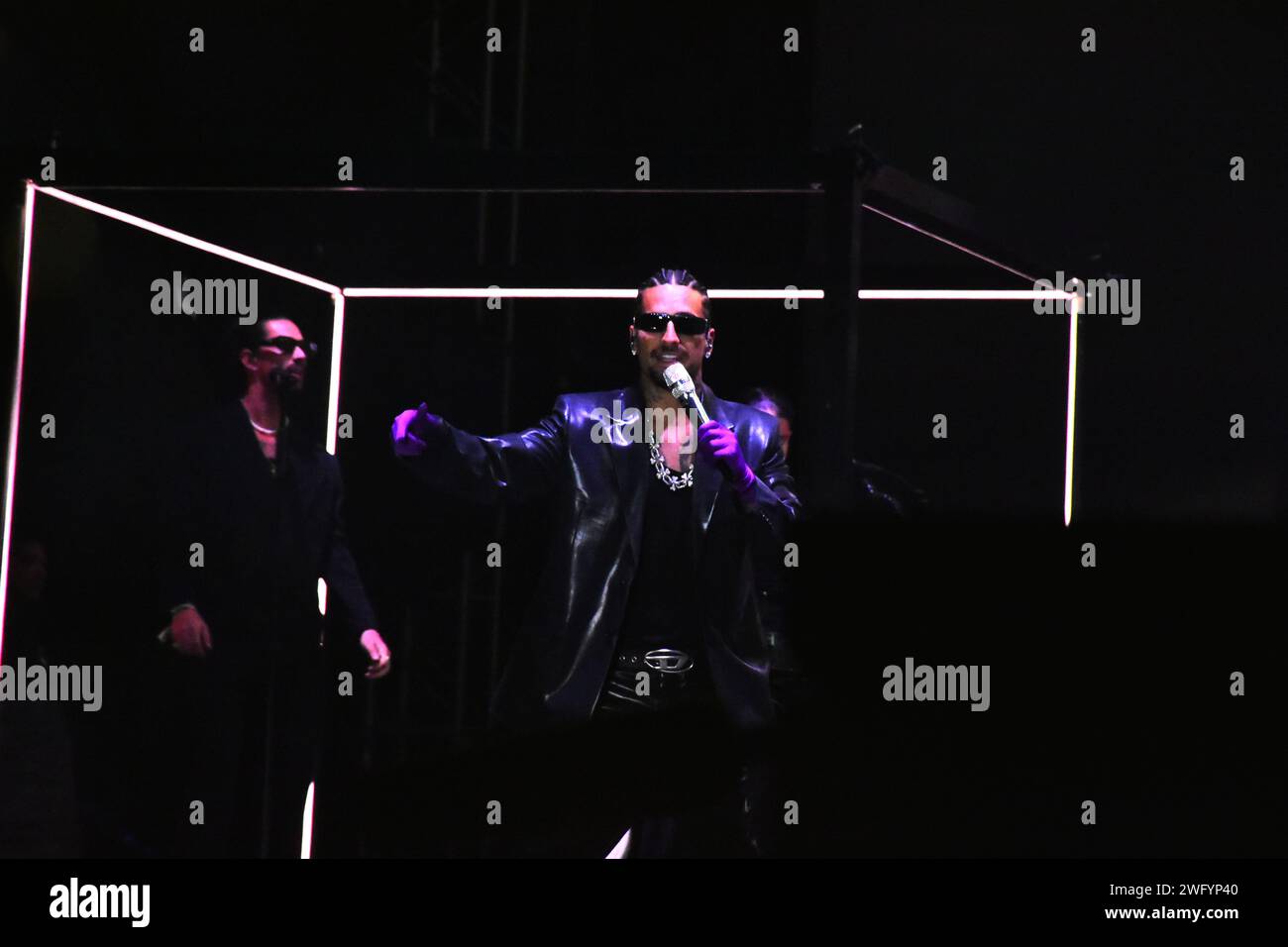 LEON, MEXICO - FEB 1. Grammy nominee Maluma performing live during Don ...