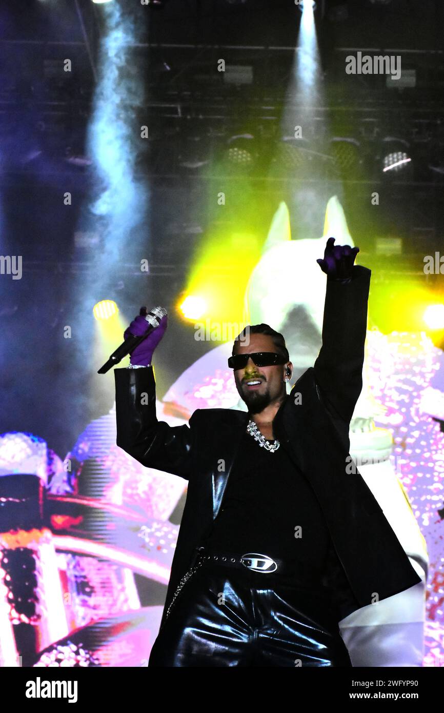 LEON, MEXICO - FEB 1. Grammy nominee Maluma performing live during Don ...