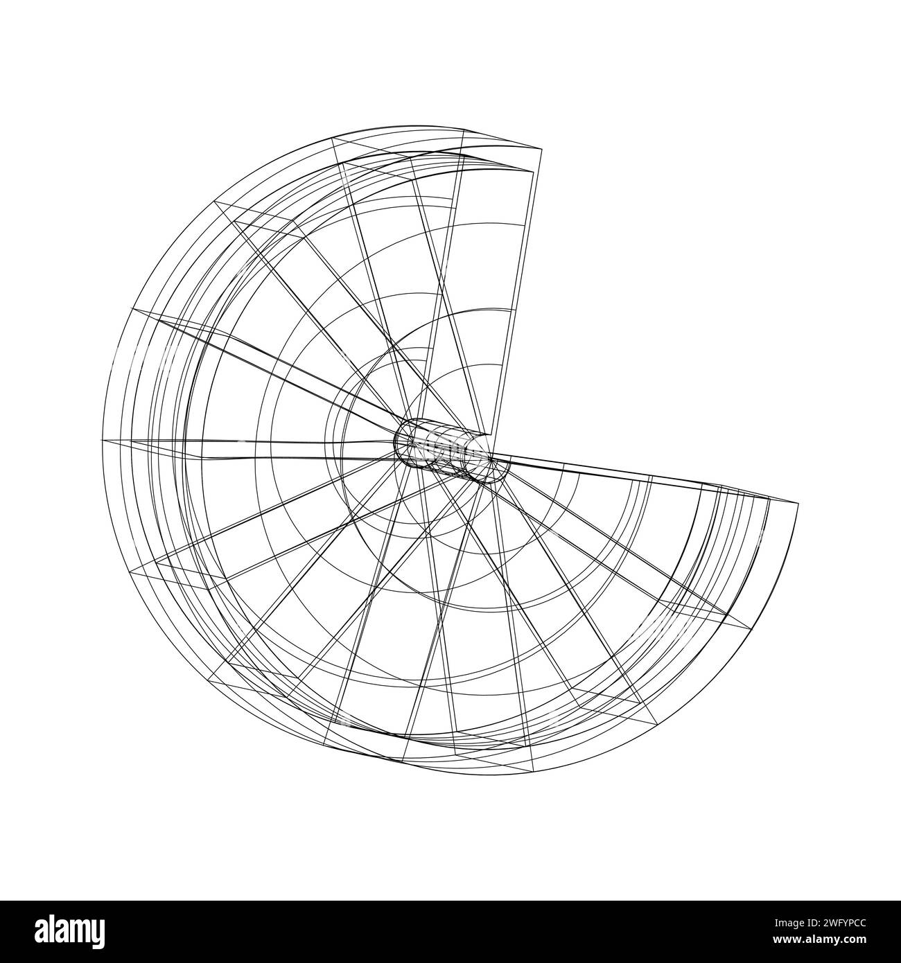 Line art vectors of object which is formed from circle, isometric view ...