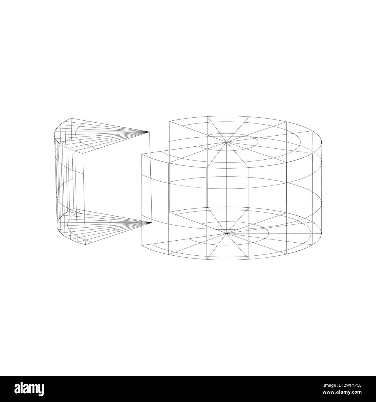 Line art vectors of object which is formed from circle, isometric view ...