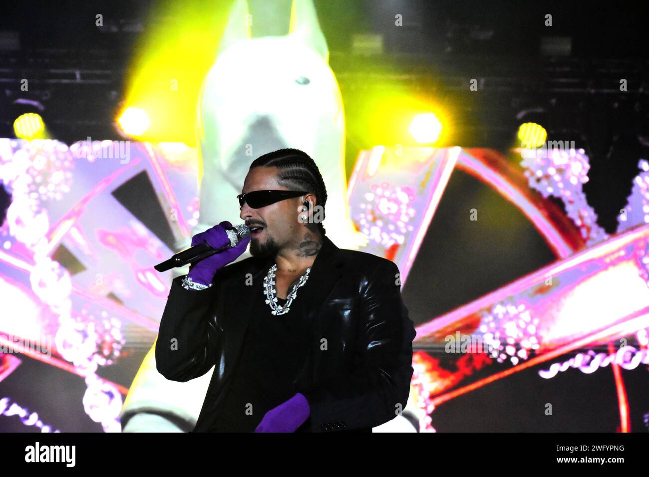 LEON, MEXICO - FEB 1. Grammy nominee Maluma performing live during Don ...
