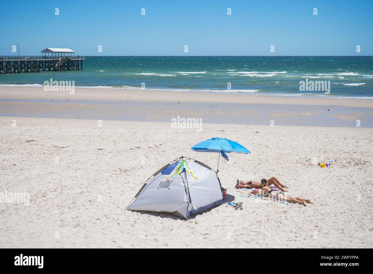 Adelaide, SA Australia 2 February 2024 . Beachgoers enjoying the ...