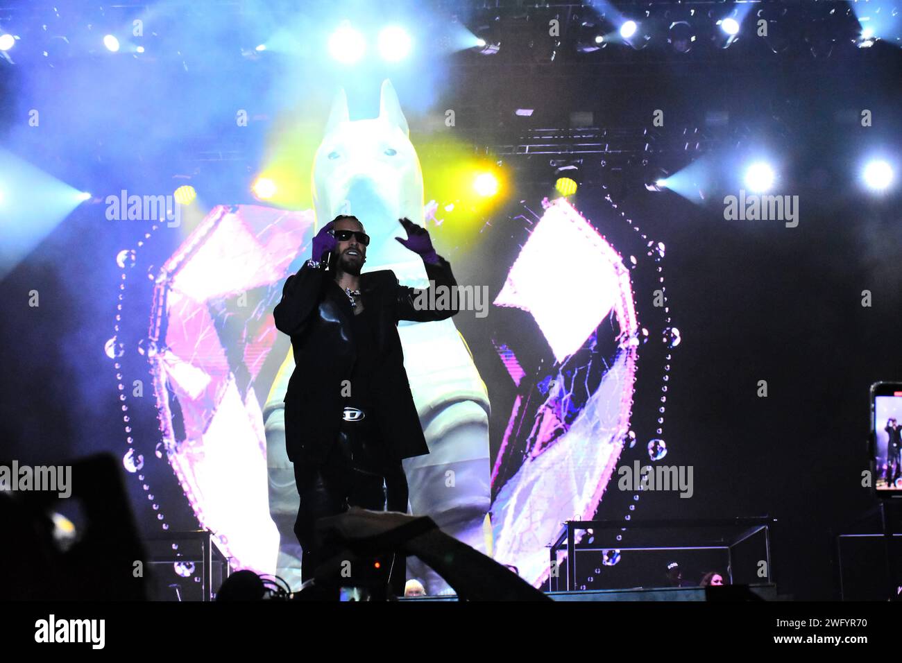 LEON, MEXICO - FEB 1. Grammy nominee Maluma performing live during Don ...