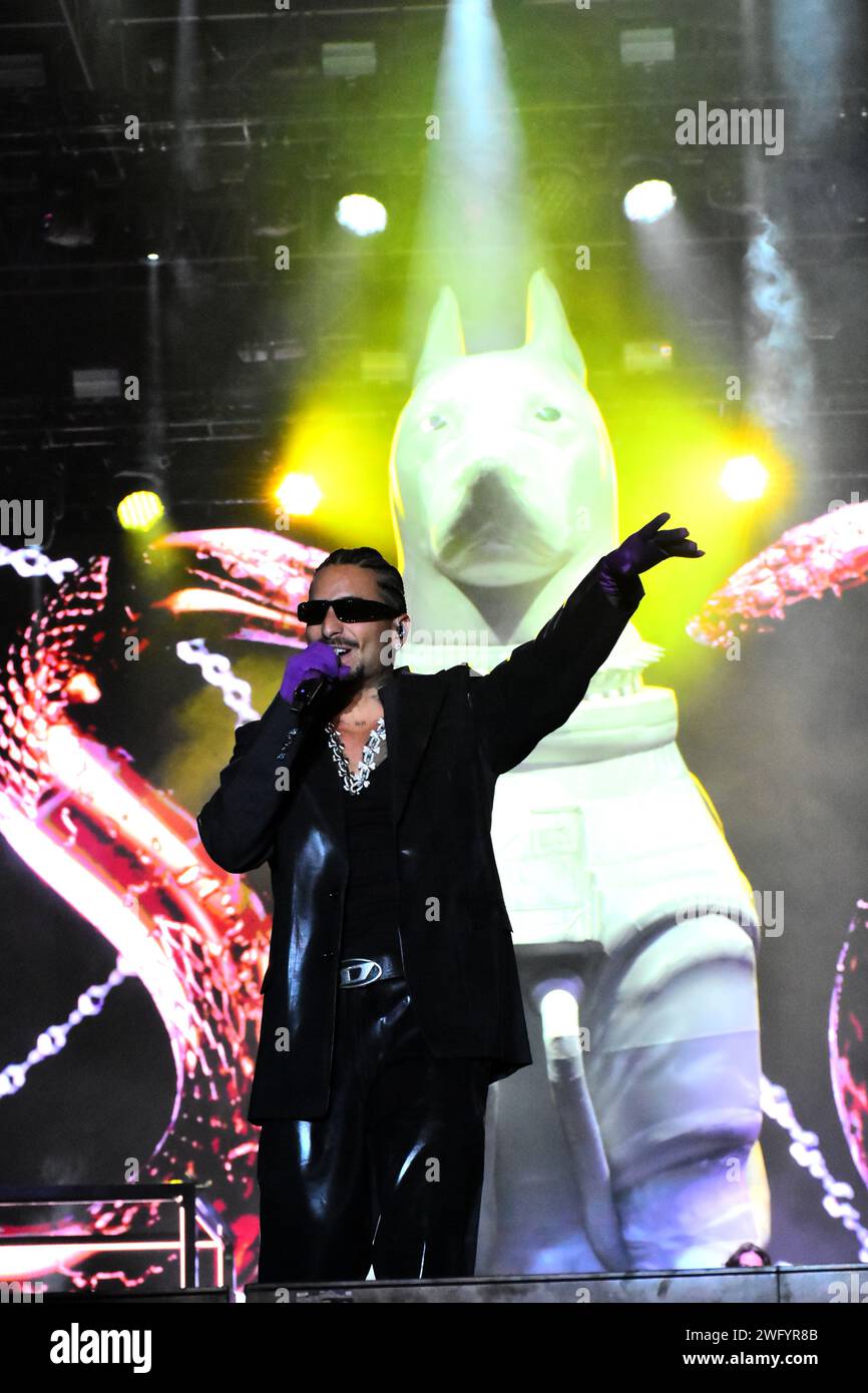 LEON, MEXICO - FEB 1. Grammy nominee Maluma performing live during Don ...