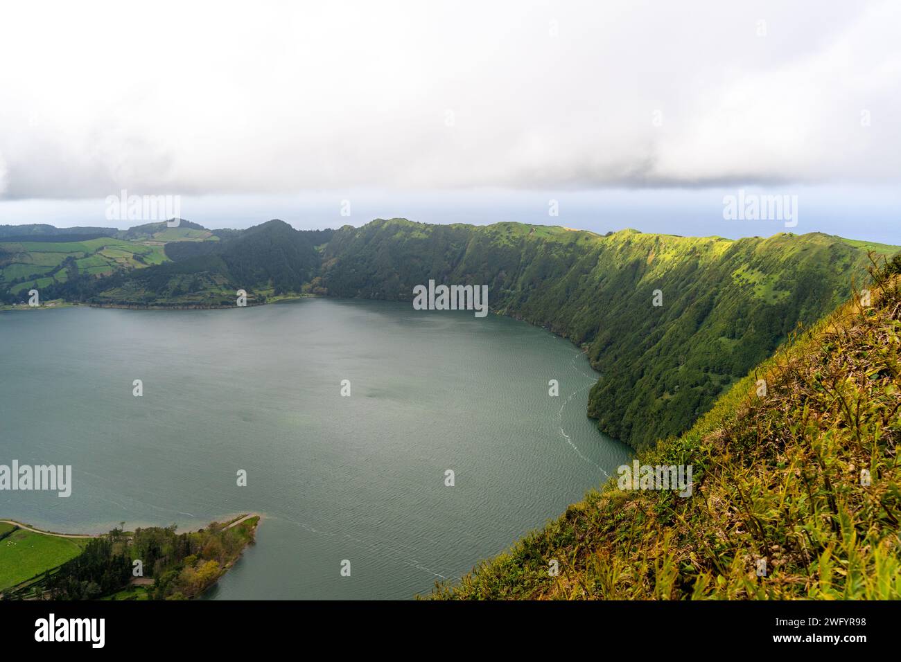 Viewpoint of Sete Cidades crater lake in Azores Sao Miguel Portugal ...