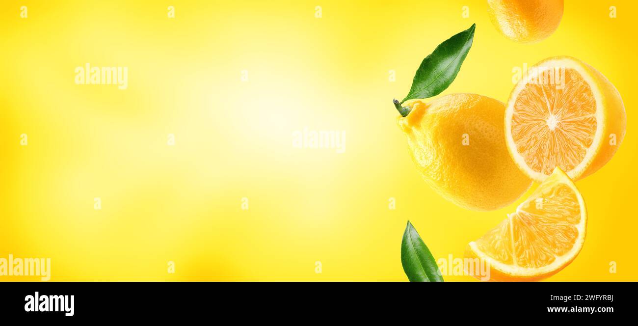 fresh lemon with slice and leaf isolated white background Stock Photo ...