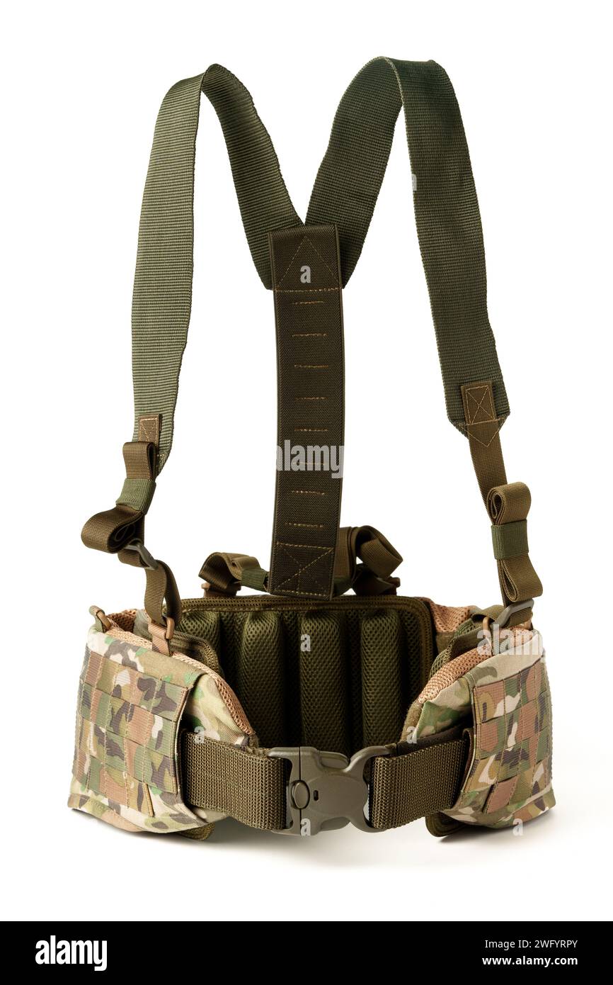 Military tactical belt isolated on white background Stock Photo - Alamy