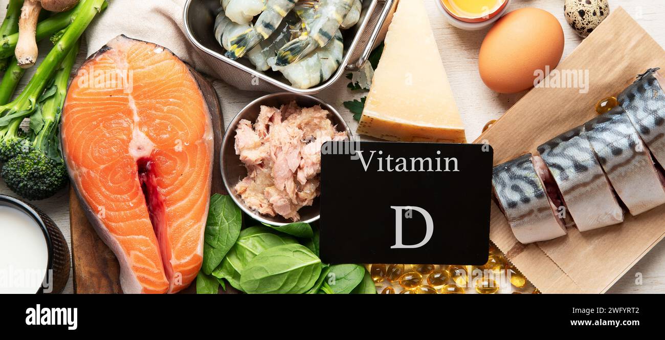 Healthy foods containing vitamin D. Natural sources of vitamin D on a ...