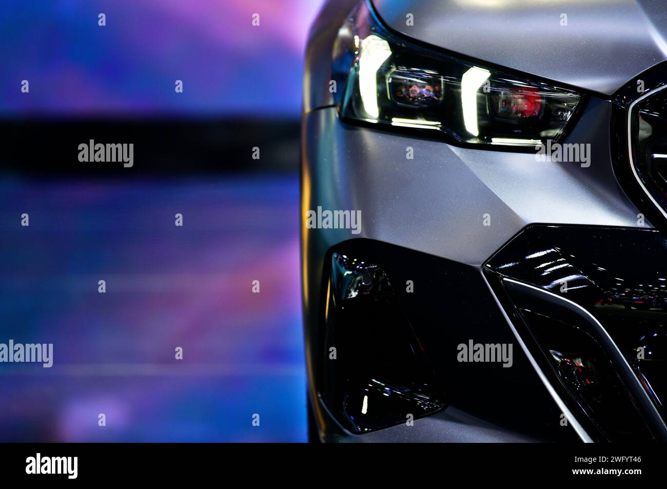 Front view of headlights modern sport car Stock Photo - Alamy