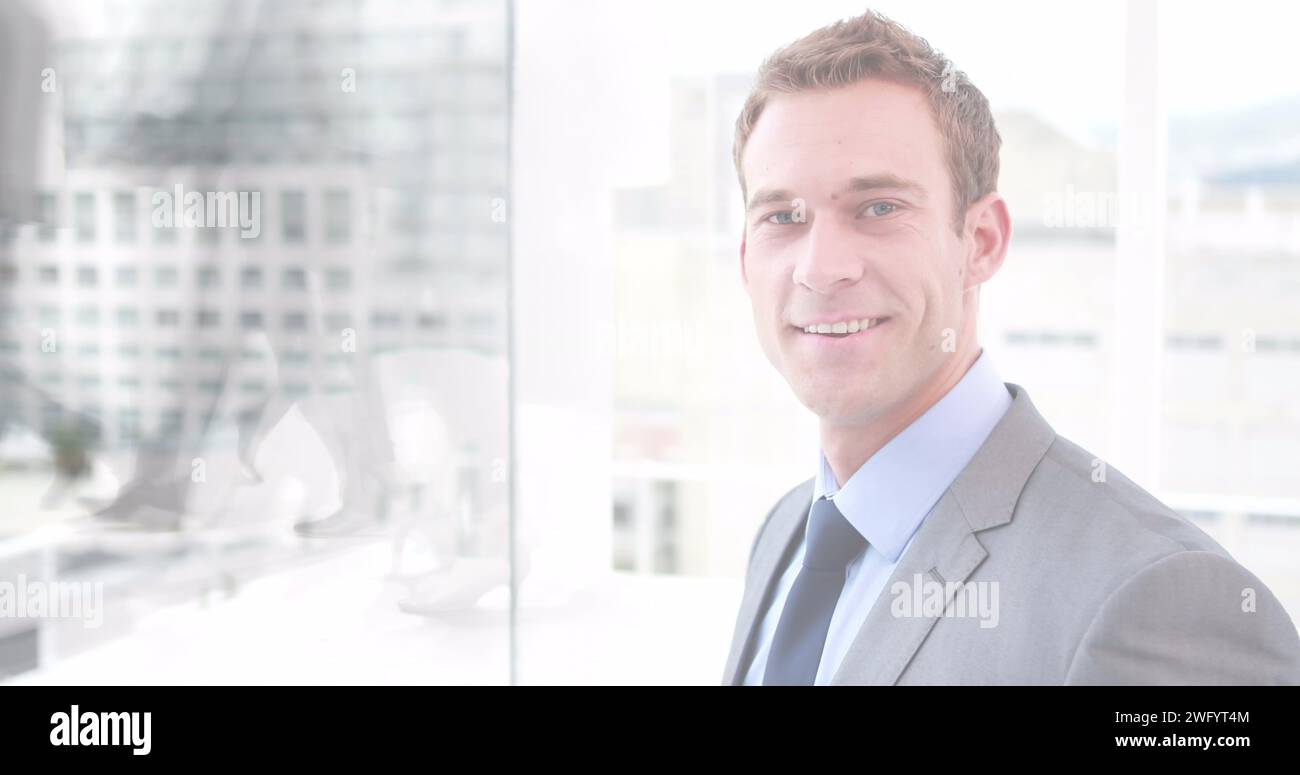 Animation cityscape over caucasian businessman hi-res stock photography ...