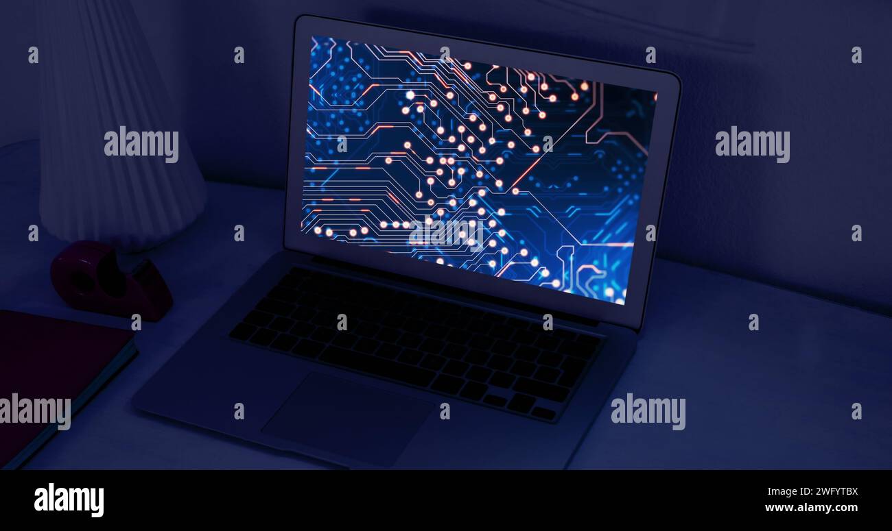 Image of laptop with data processing in house Stock Photo - Alamy
