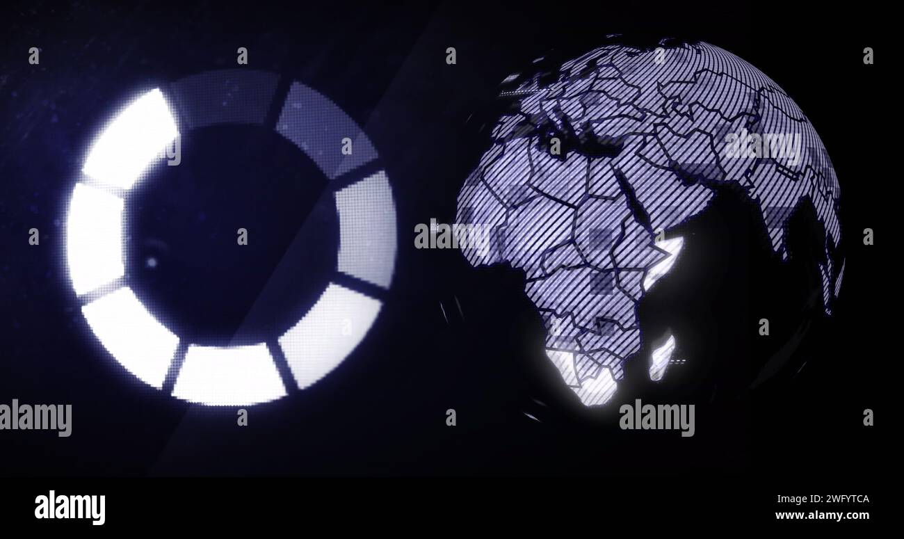 Image of scope and globe with data processing over black background ...