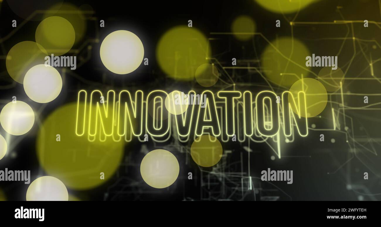 Image of innovation text over spots on black background Stock Photo - Alamy