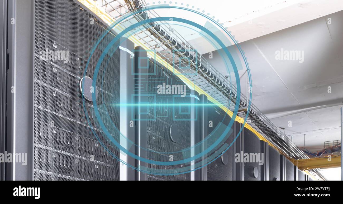 Image of qr code icon over data processing and server room Stock Photo - Alamy