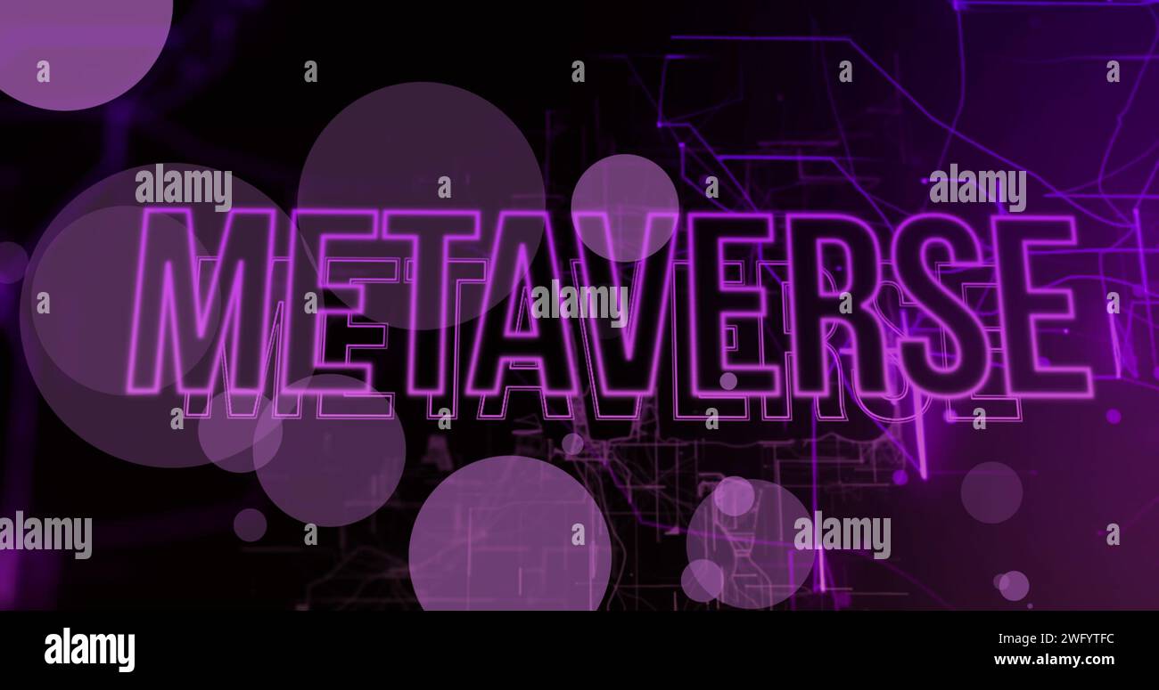 Image of metaverse text over data processing on black background Stock ...